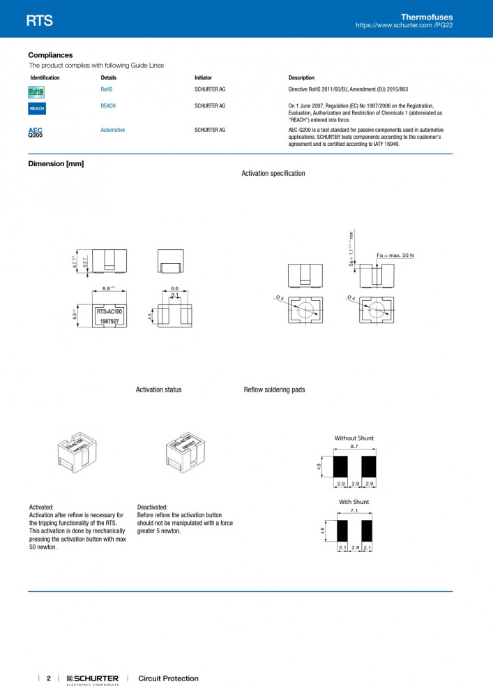 SCHURTER RTS thermal fuse datasheet page 2