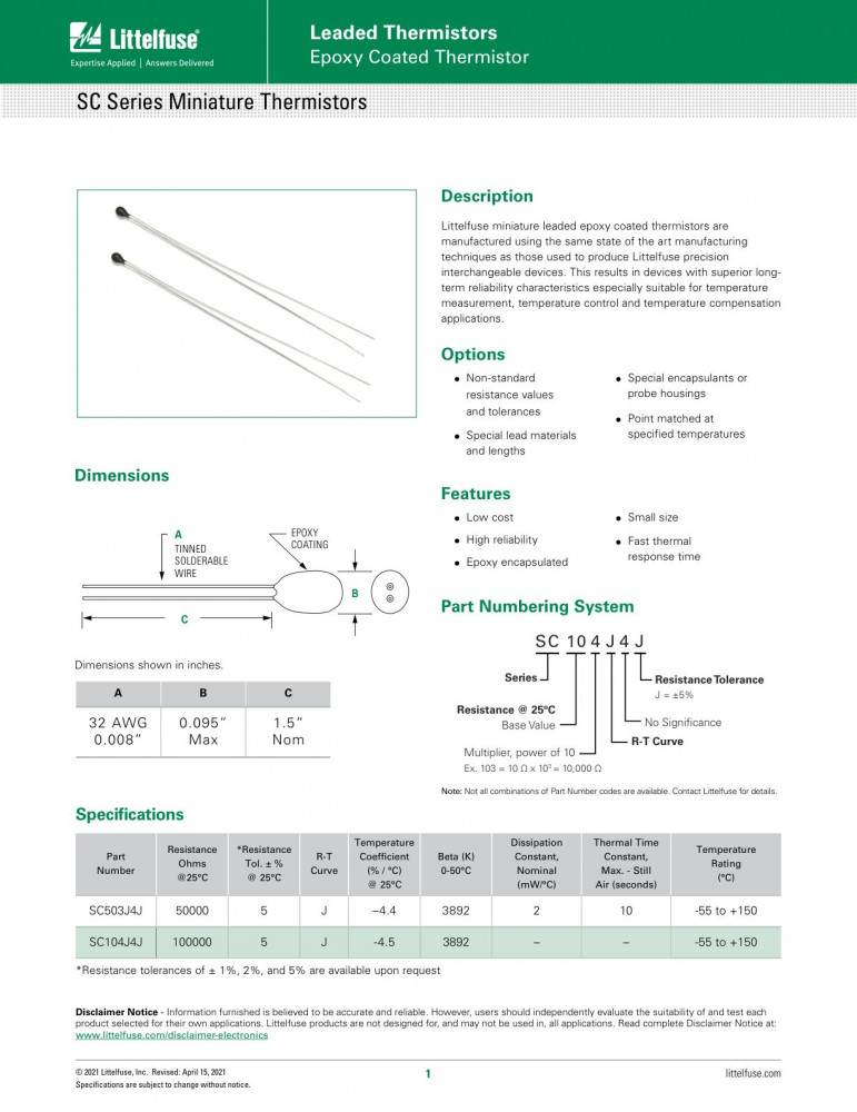 Littelfuse SC104J4J technical document preview