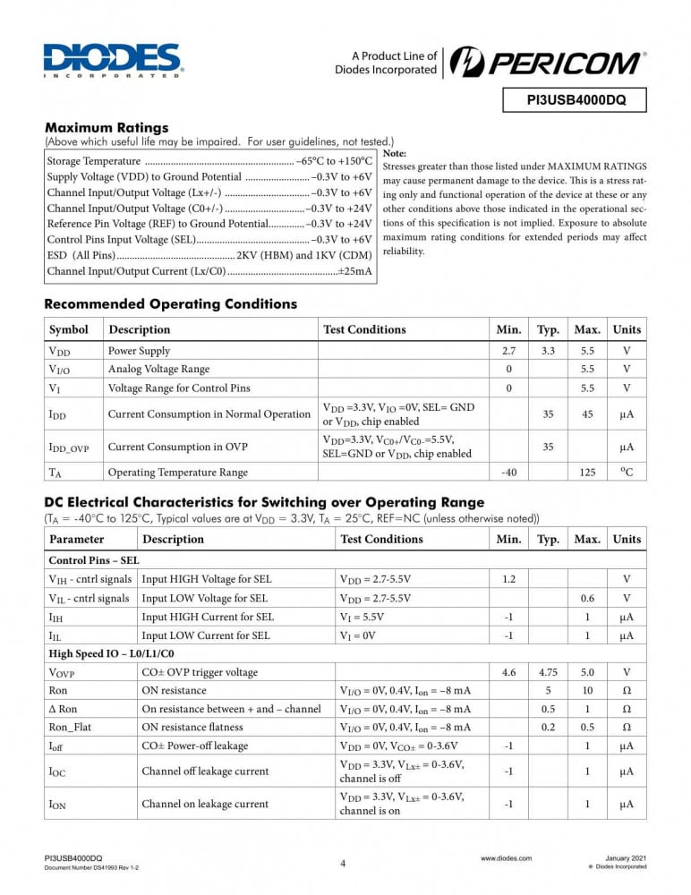 PI3USB4000DQ datasheet page 4