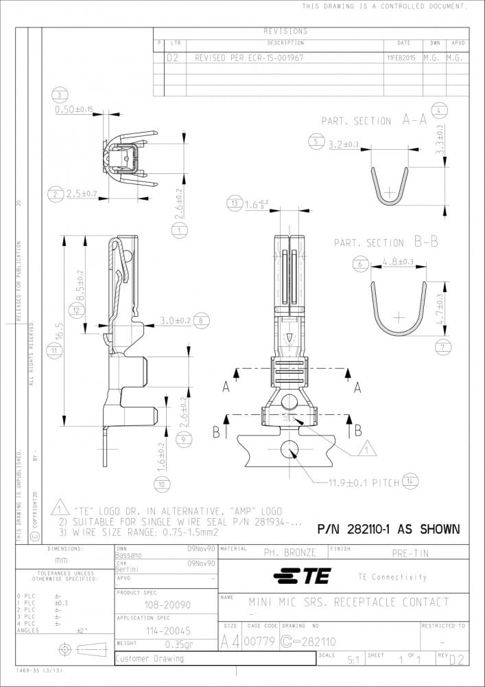 TE Connectivity 282110-1 technical drawing