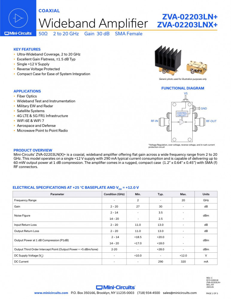 ZVA-02203LNX+ technical document page 1