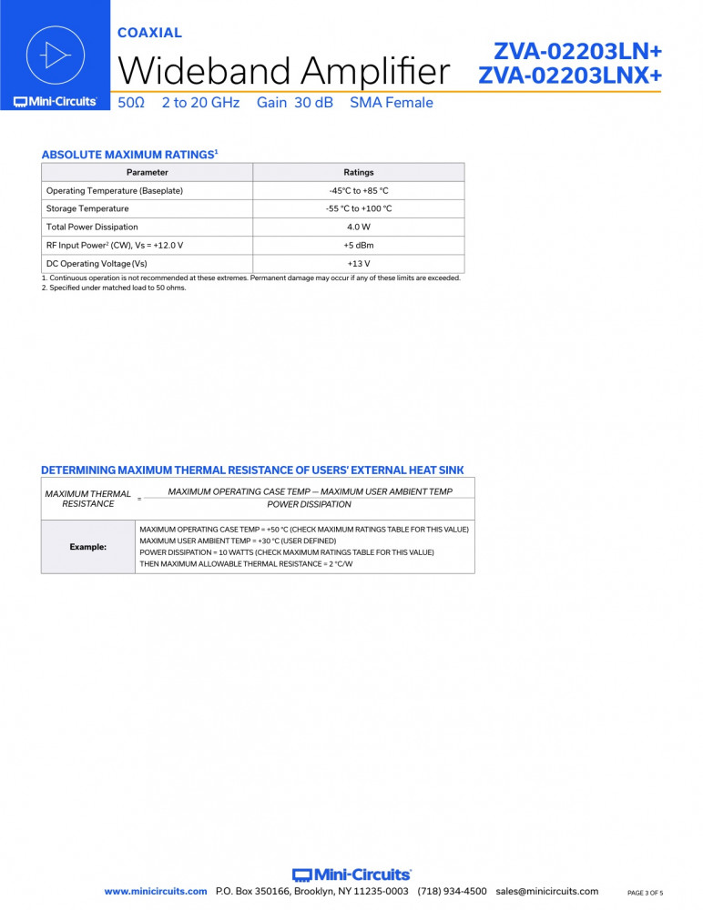 ZVA-02203LNX+ technical document page 3