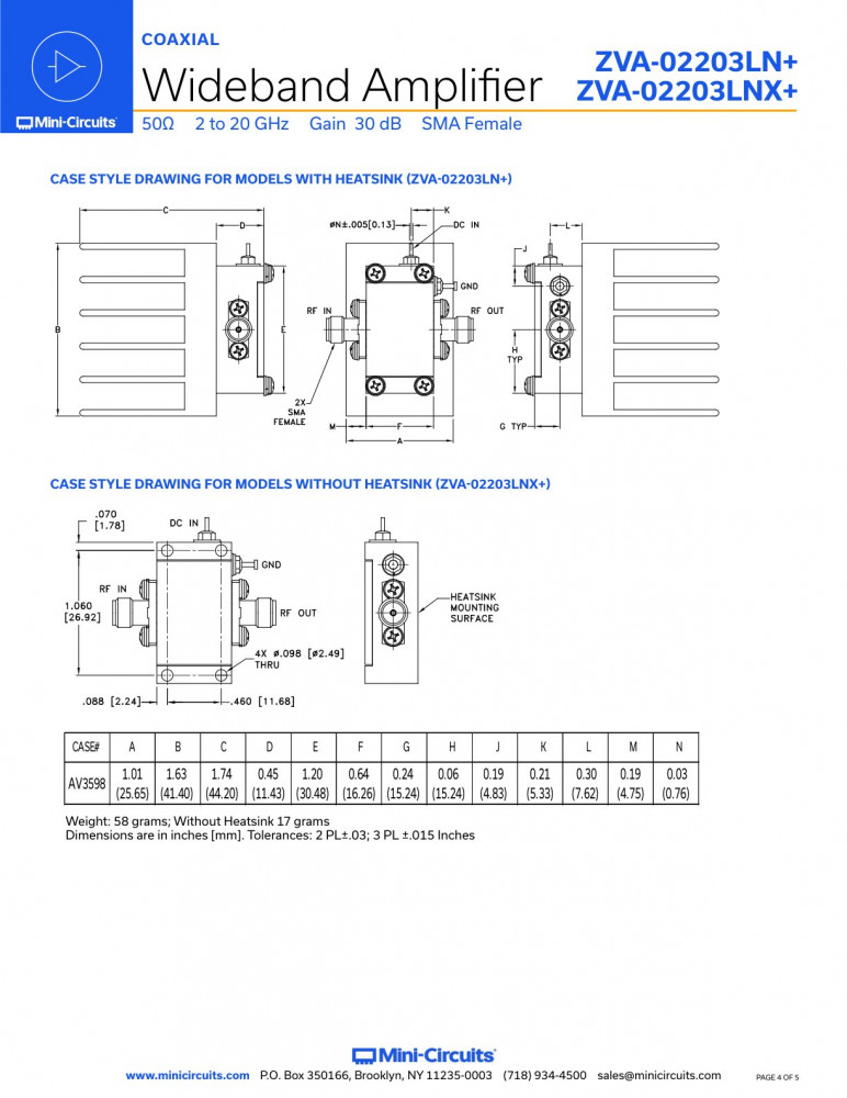 ZVA-02203LNX+ technical document page 4