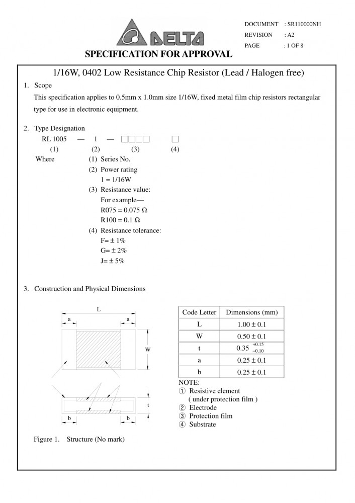 RL-1005 specification page 1