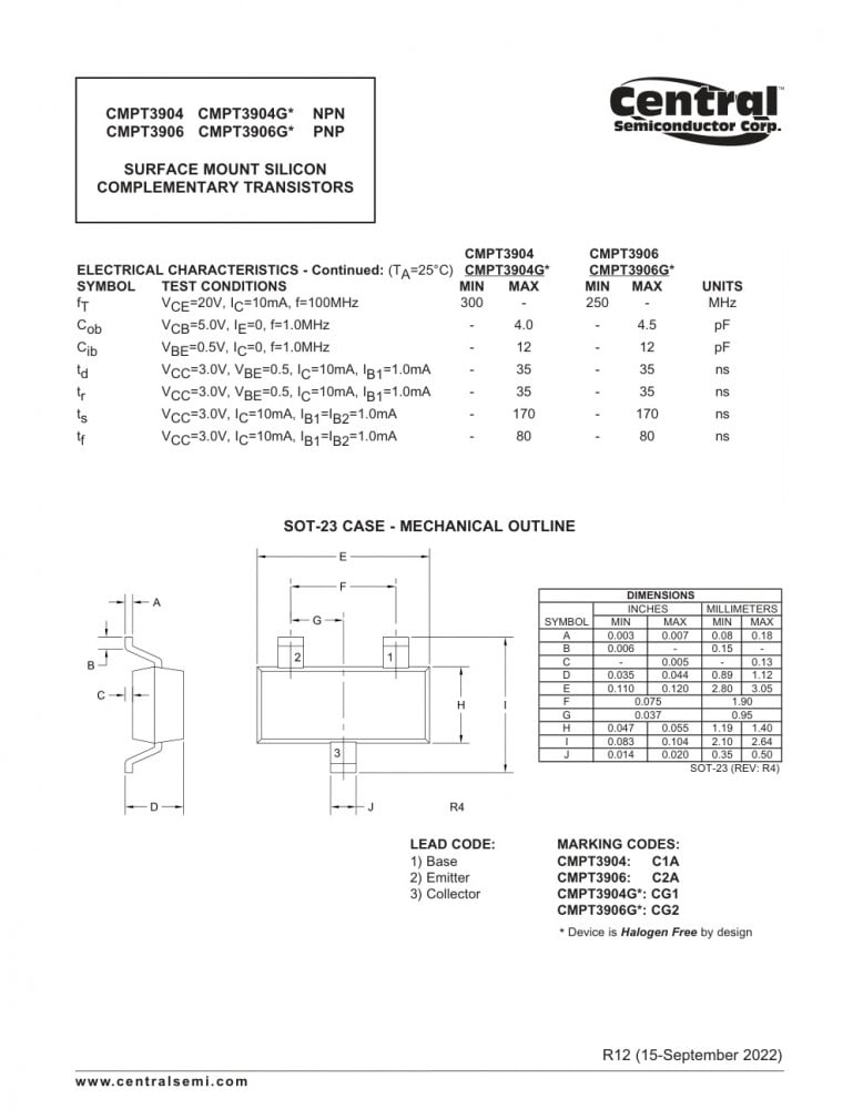 Central CMPT3904G datasheet page 2