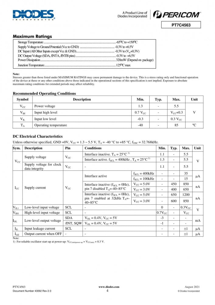 PT7C4563 datasheet page 4