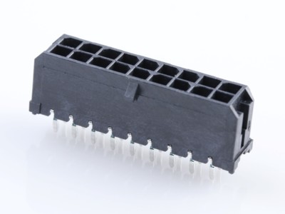Micro-Fit 3.0 Vertical Header, 3.00mm Pitch, Dual Row, 18 Circuits, with  PCB Polarizing Peg, 0.76µm Gold Plating, Glow-Wire Capable, Black for sale