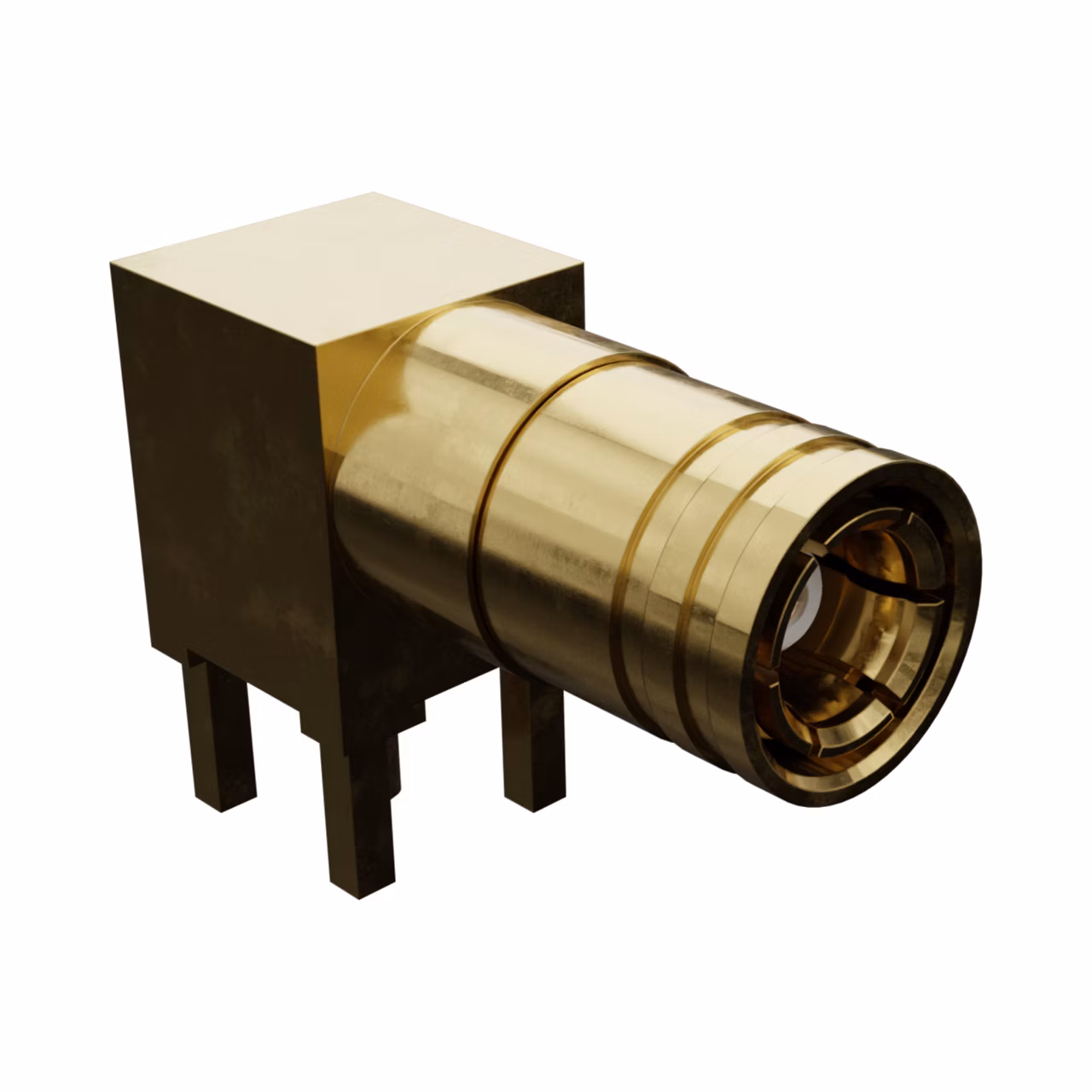 SMB Plug, Right-Angle, PCB Receptacle, Through Hole, Brass Body, Gold (Au) Plated, 50 Ohms for sale
