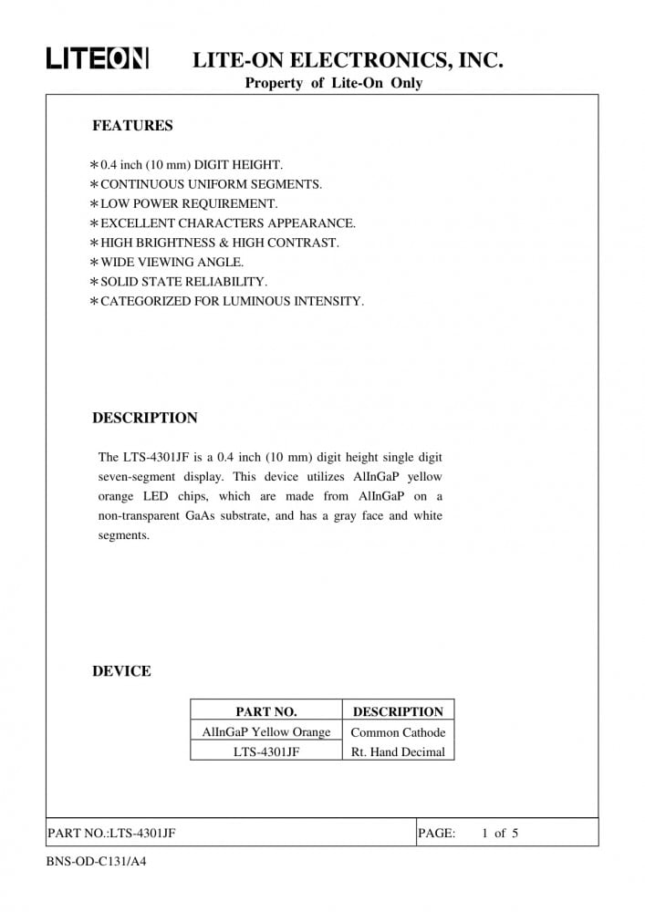 LTS-4301JF datasheet page 2
