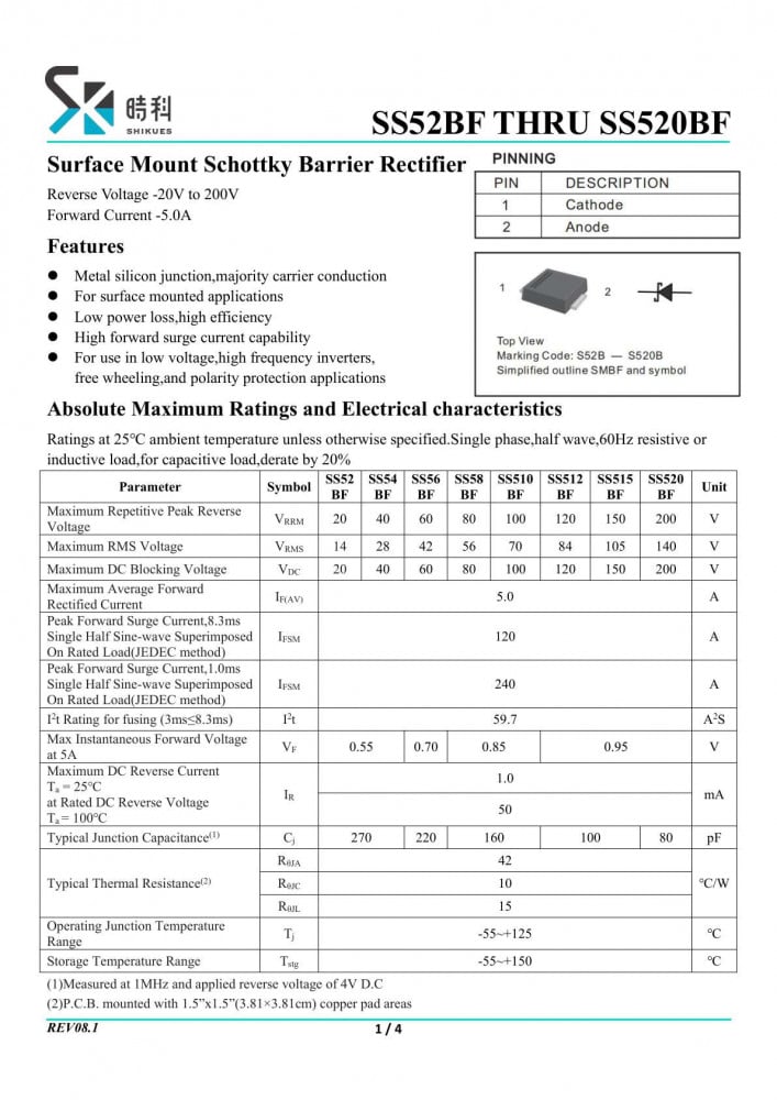 SS54BF datasheet page 1