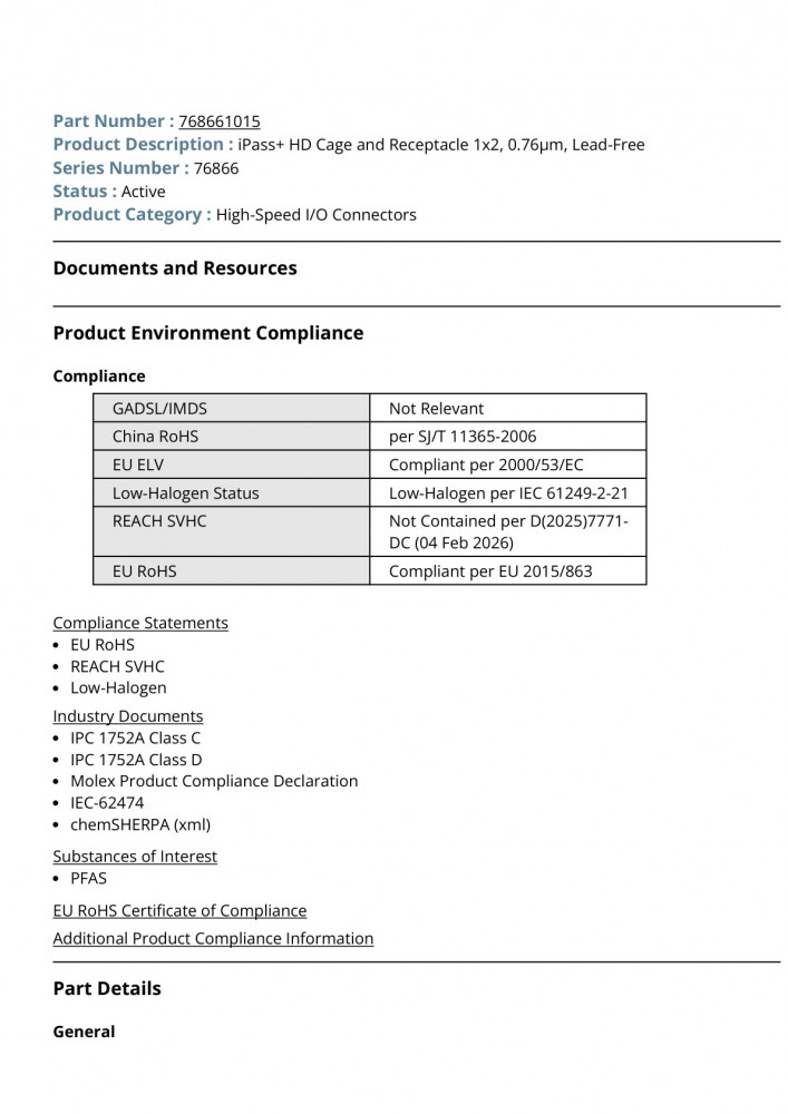 MOLEX 768661015 product document image 1