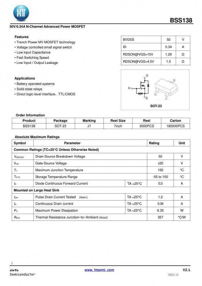 BSS138 datasheet page 1