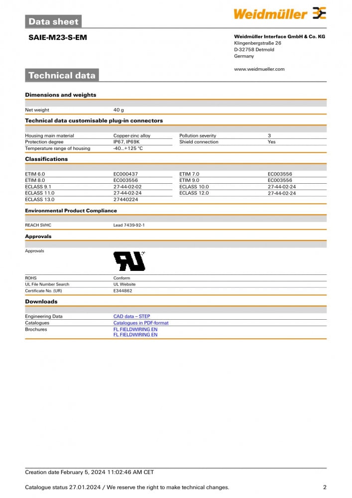 WEIDMULLER 1169970000 technical document page 2