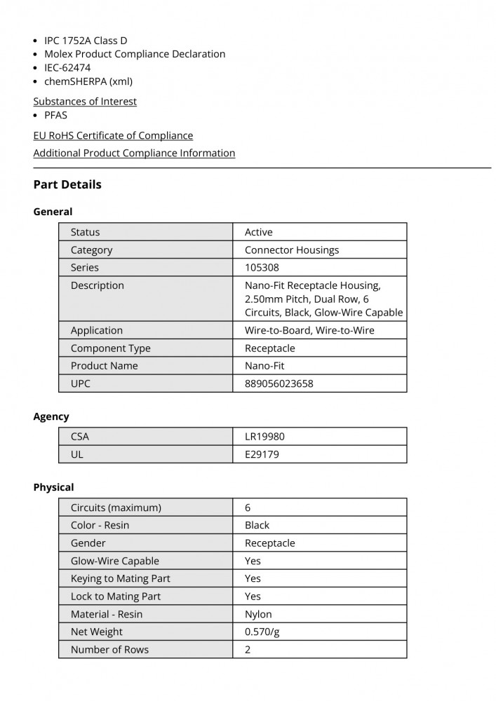 MOLEX Nano-Fit product specification, page 2