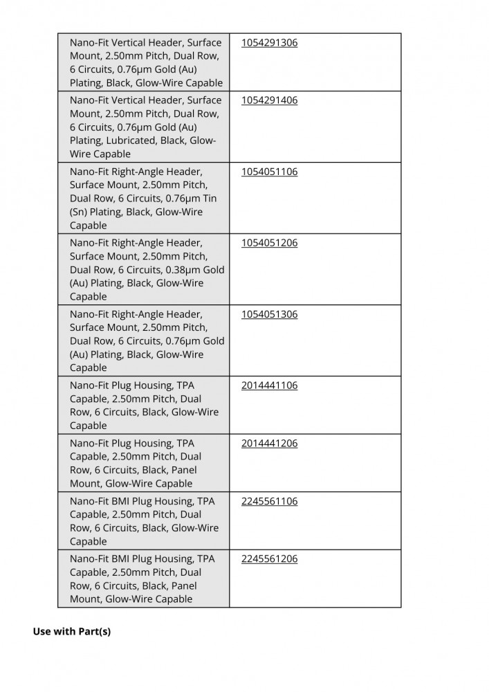 MOLEX Nano-Fit product specification, page 5
