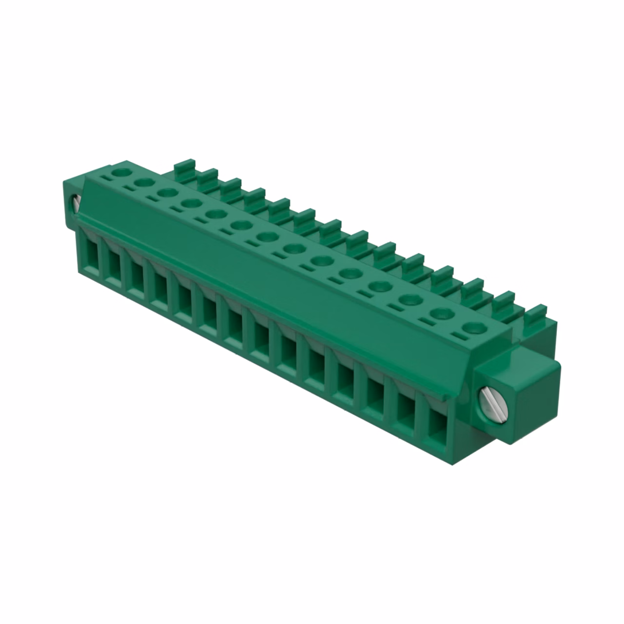 3.81mm Pitch Eurostyle Horizontal Plug, with Retention Screws and Standard Imprinting, Green Housing, Gold (Au) Plated, 14 Circuits for sale