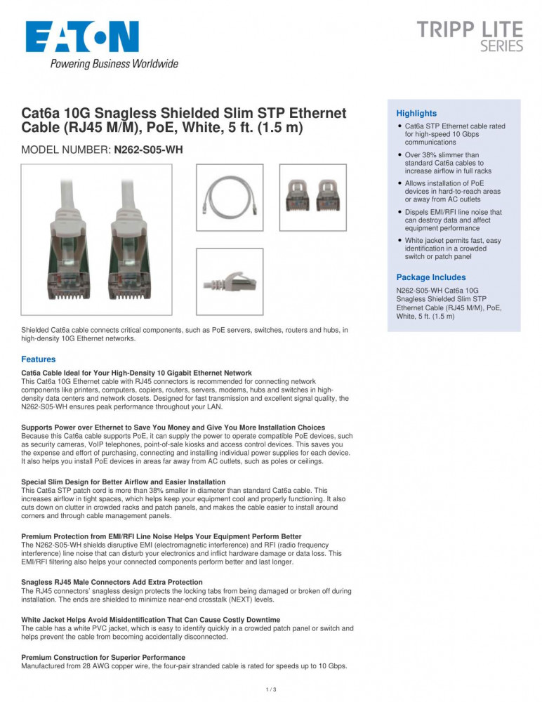 N262-S05-WH technical document page 1