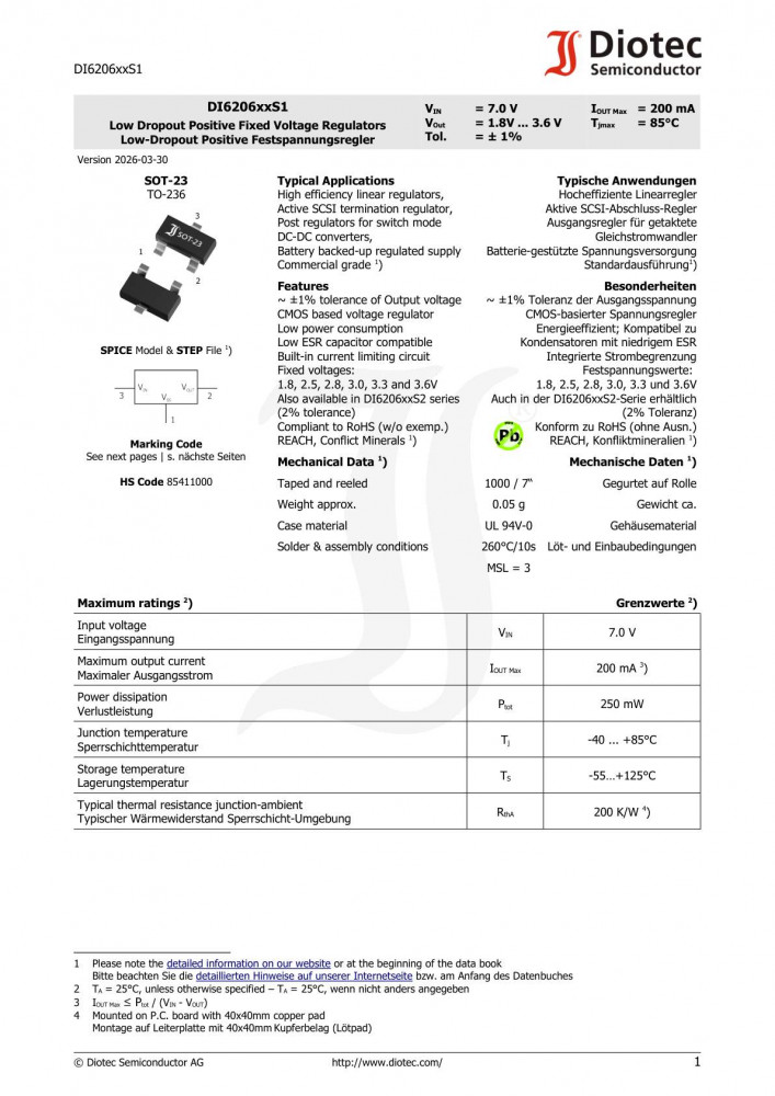 DIOTEC DI6206xxS1 datasheet page 1