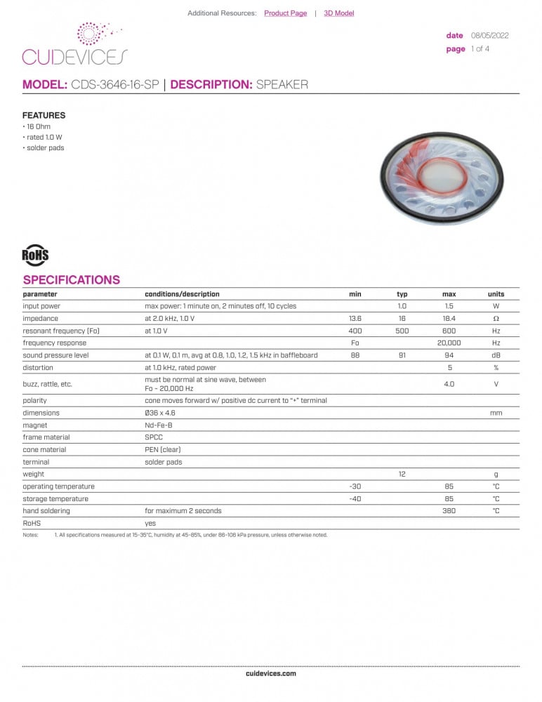 CDS-3646-16-SP datasheet page 1