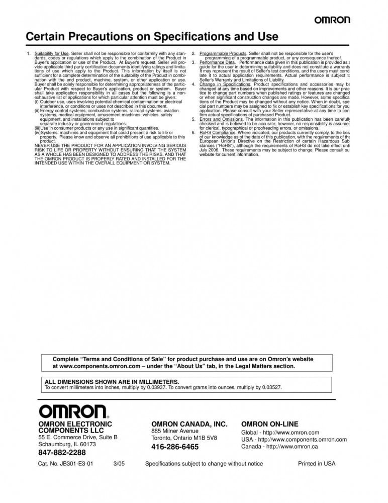 OMRON A6S-4104 product documentation page 6