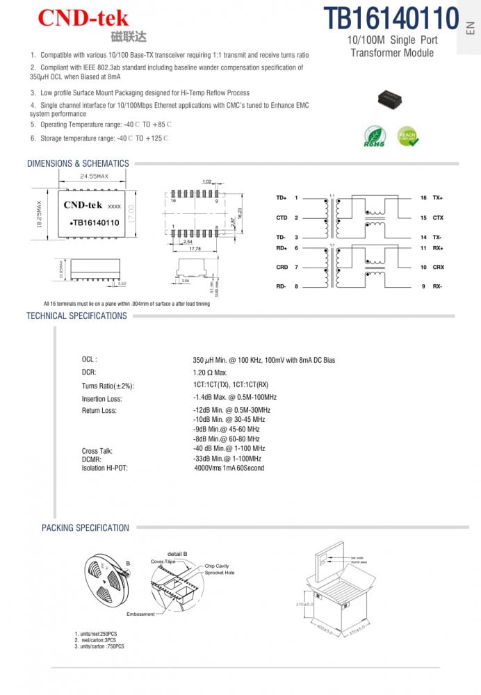 TB16140110 technical datasheet page