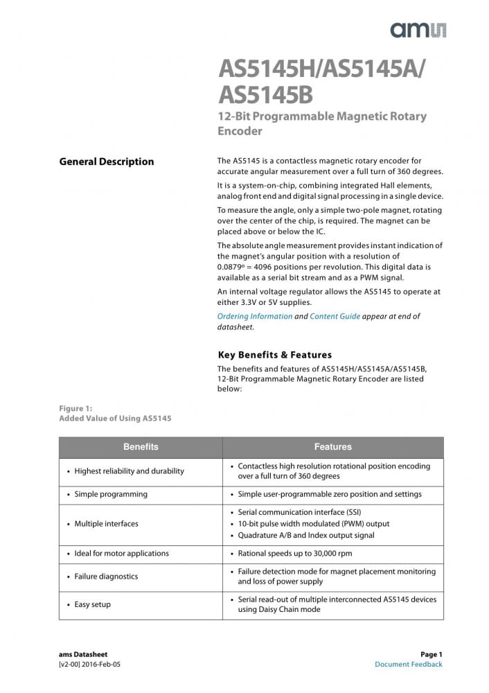 AS5145B-HSSM datasheet page 1