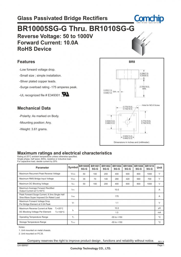 BR1004SG-G datasheet page 1