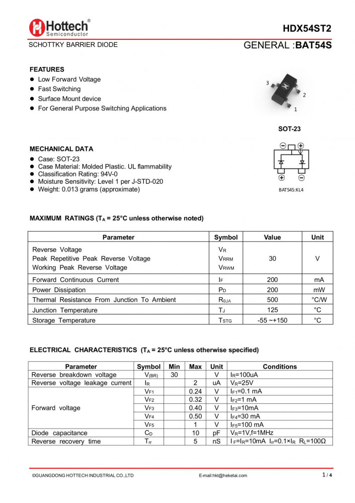 BAT54S datasheet page 1