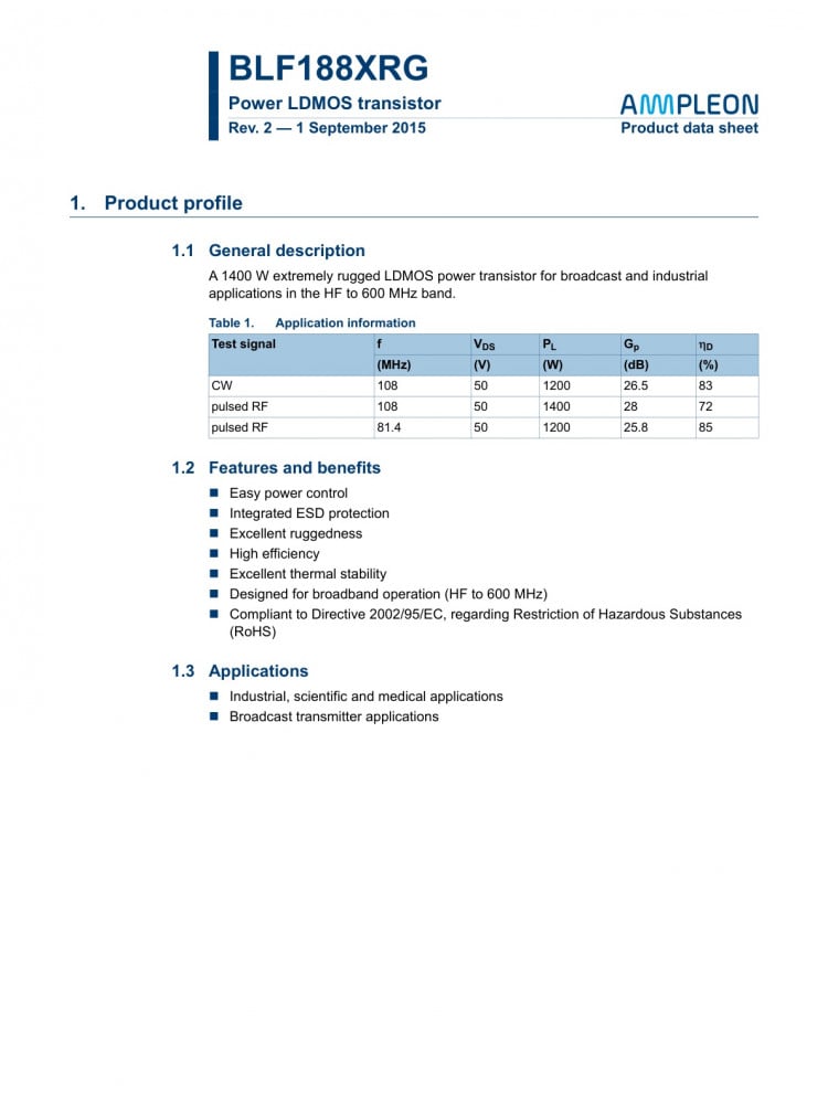 BLF188XRGJ datasheet page 1