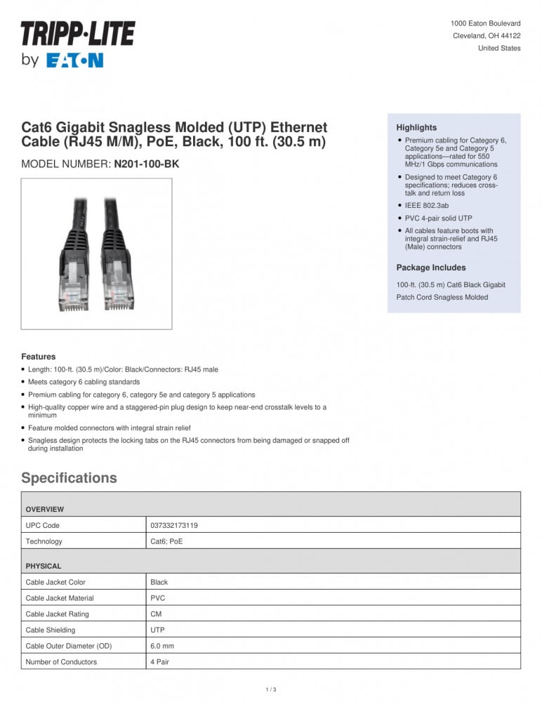 N201-100-BK technical document page 1