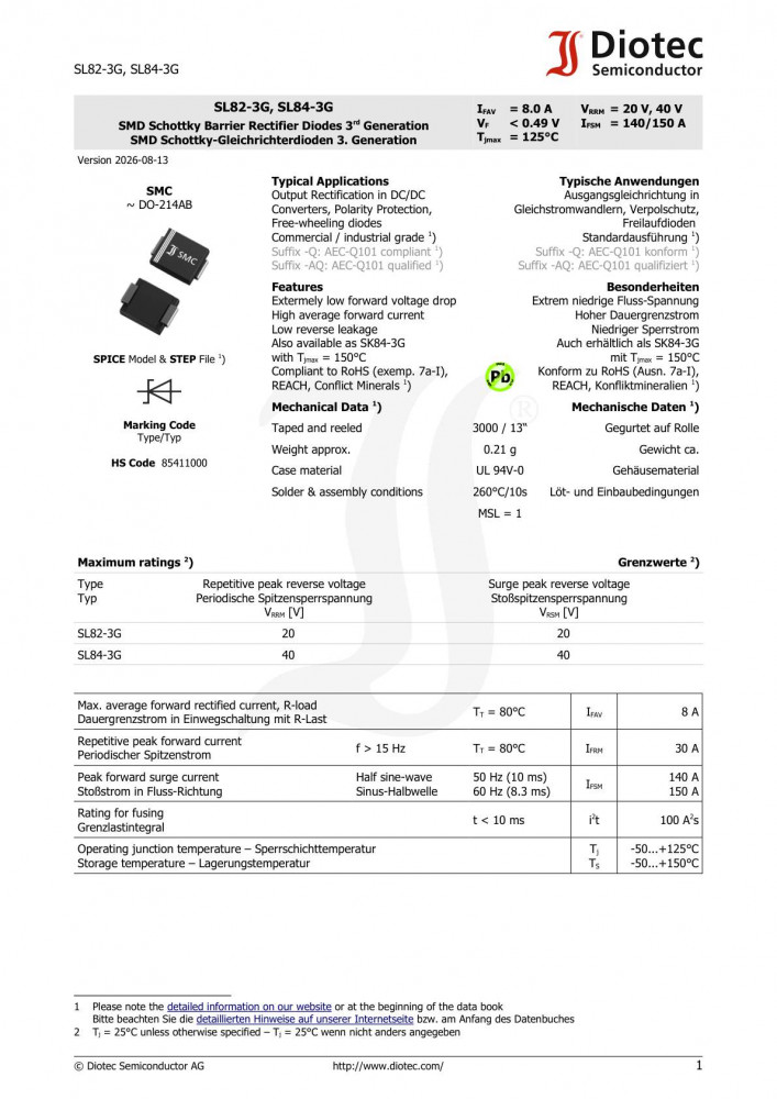DIOTEC SL82-3G datasheet page 1