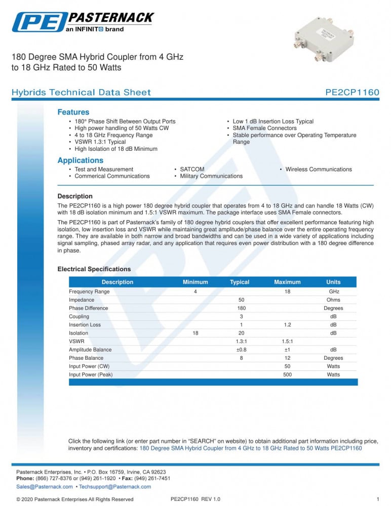 PE2CP1160 datasheet page 1