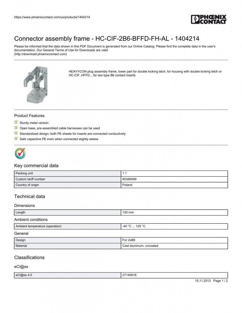 Phoenix Contact 1404214 product document page 1