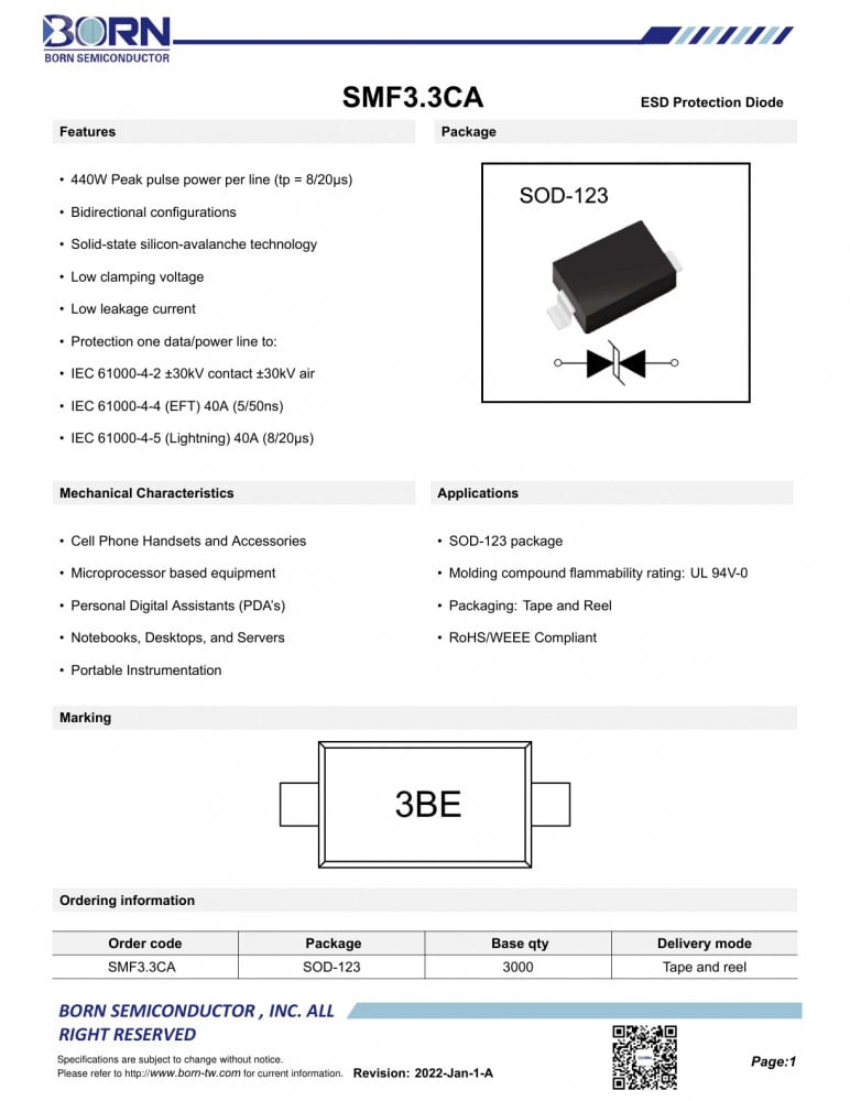 SMF3.3CA datasheet page 1