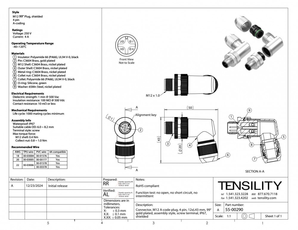 Tensility International 55-00290 M12 plug product drawing preview