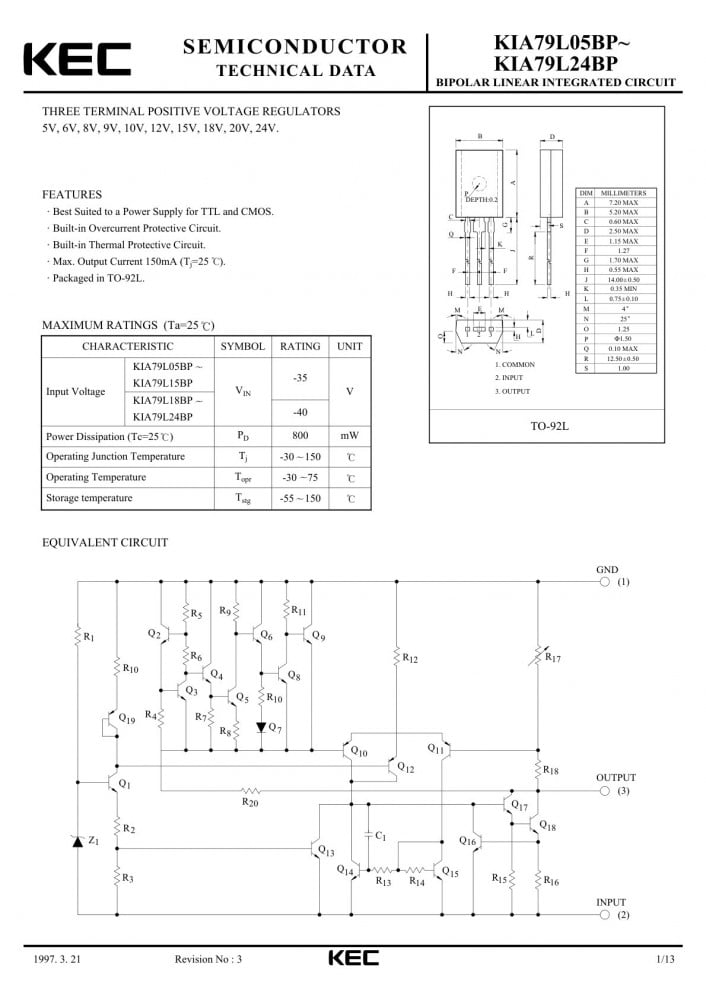 KEC KIA79L12BP-AT/P datasheet page 1