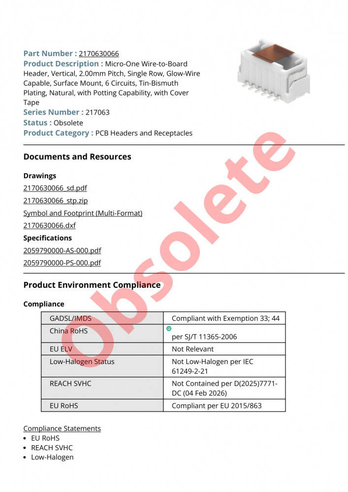 Technical document page image 1 for MOLEX 2170630066