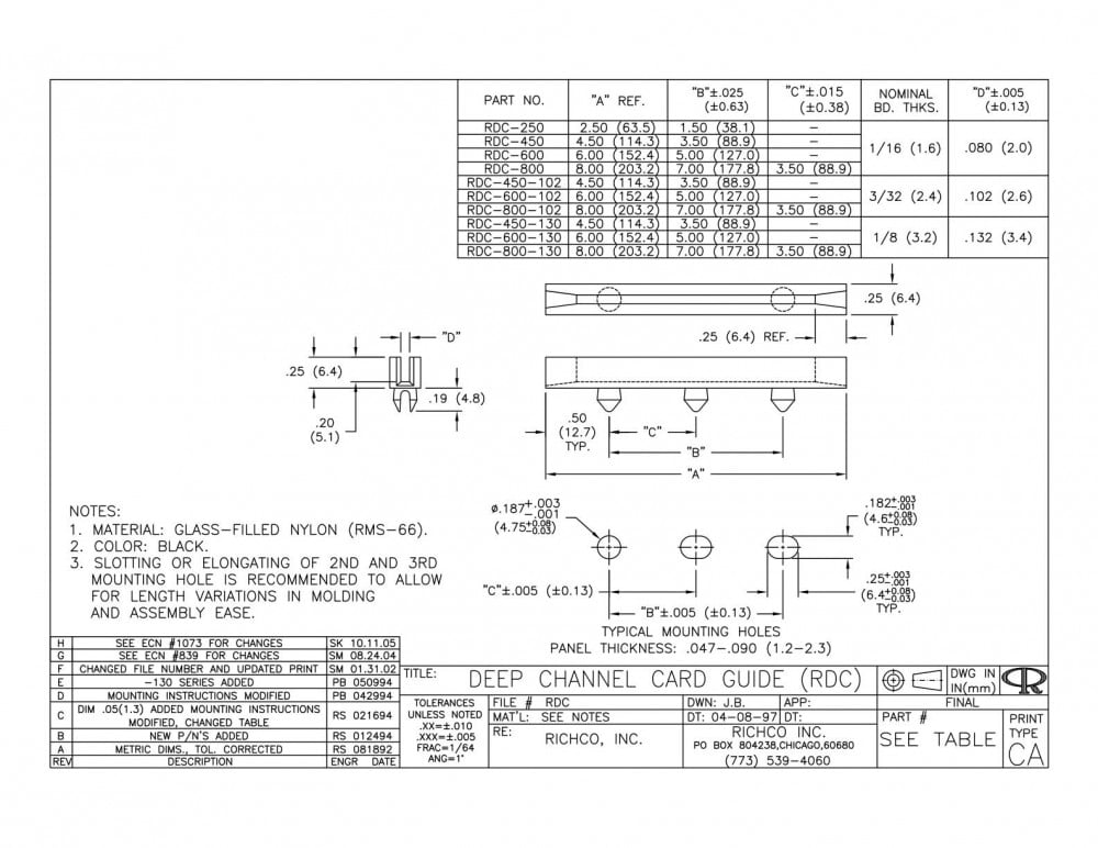 Essentra RDC card guide technical drawing