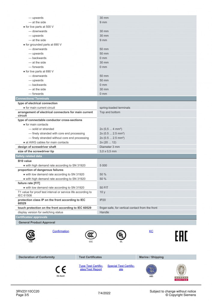 3RV23110CC20 technical document page 3