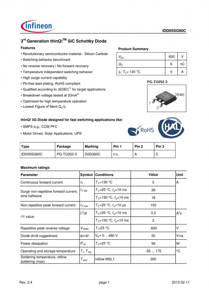 IDD05SG60C datasheet page 1
