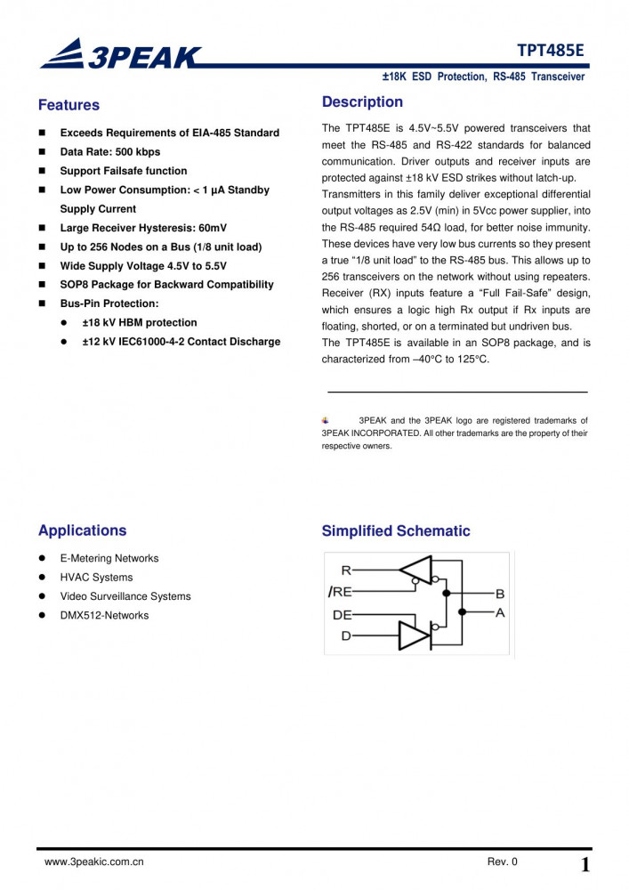 TPT485E-SO1R datasheet page 1