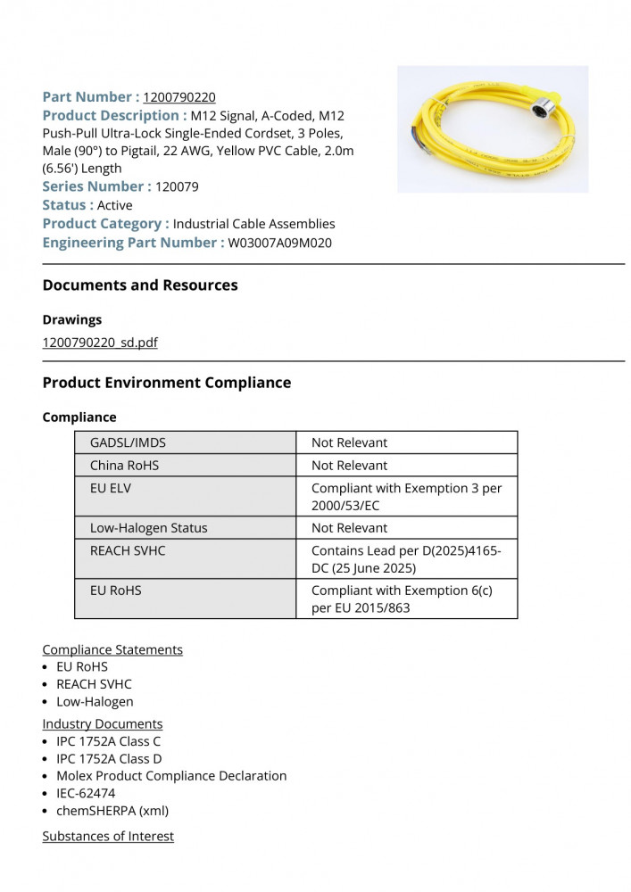 MOLEX 1200790220 technical drawing page 1