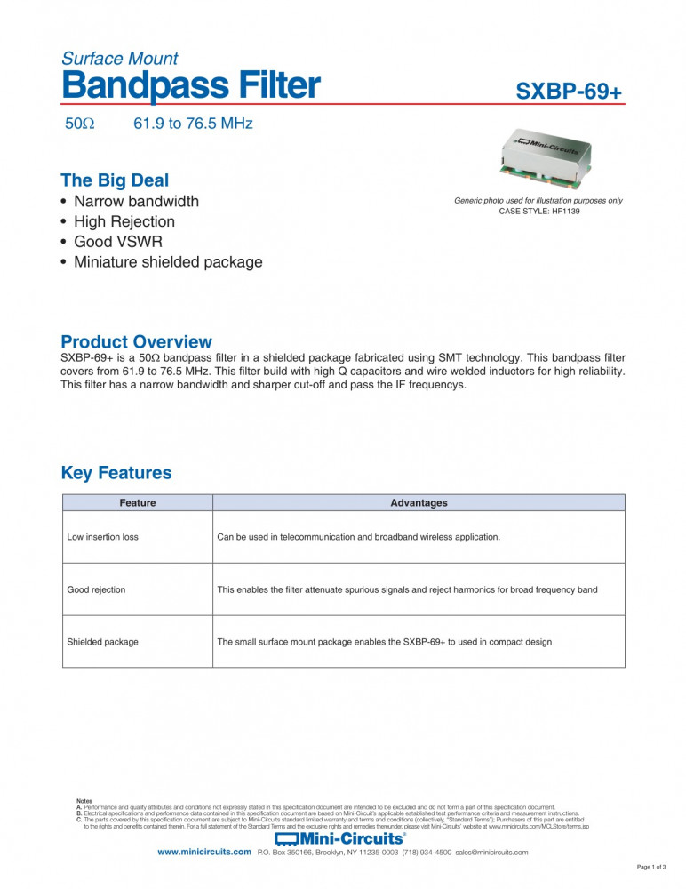 SXBP-69+ datasheet page 1