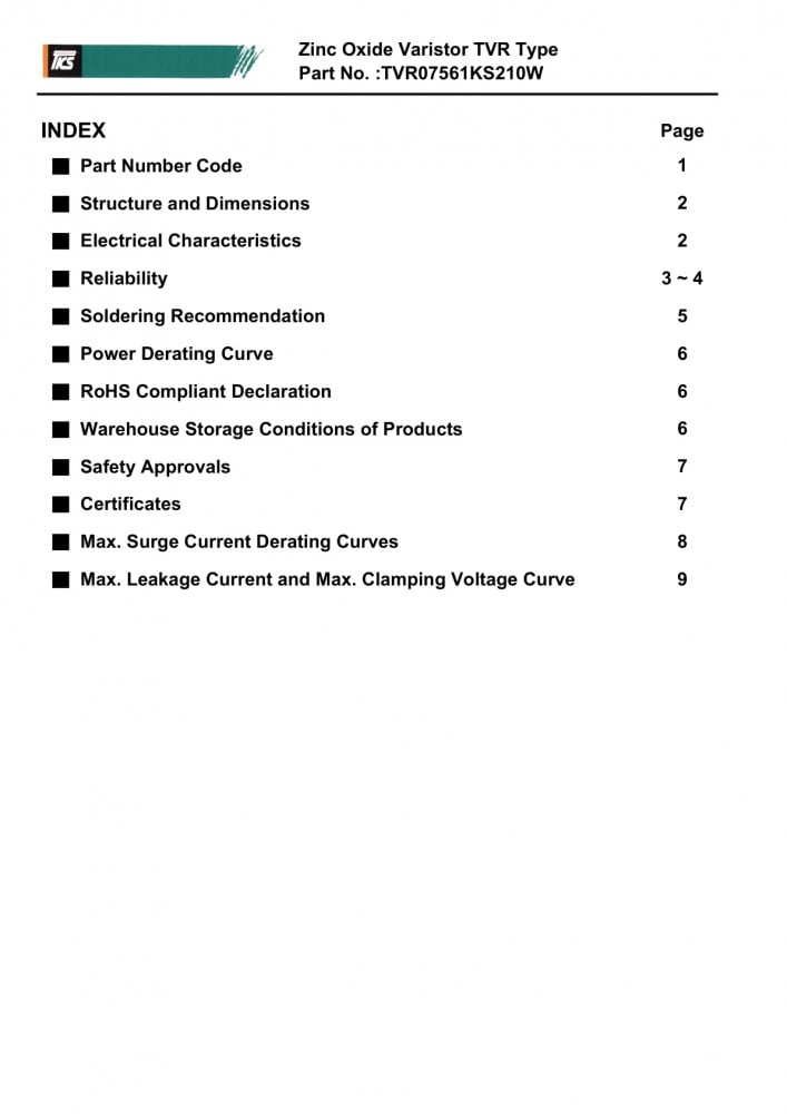 TVR07561KS210W datasheet page 3