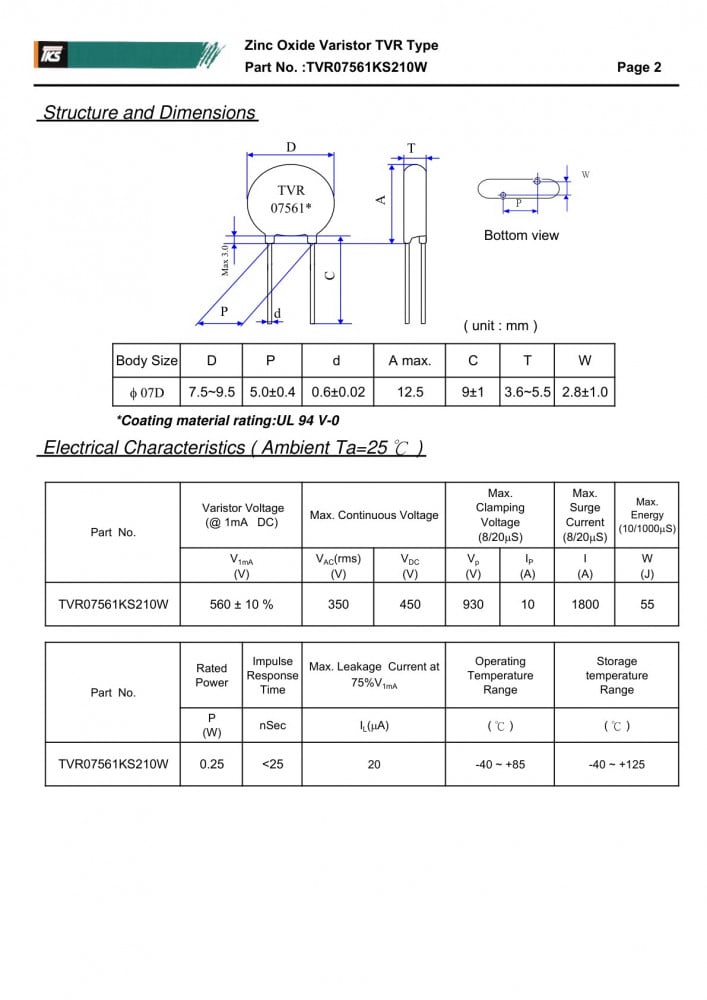 TVR07561KS210W datasheet page 5