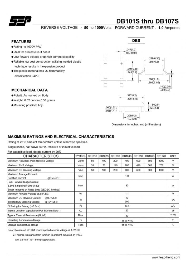 SEP DB107S datasheet page 1
