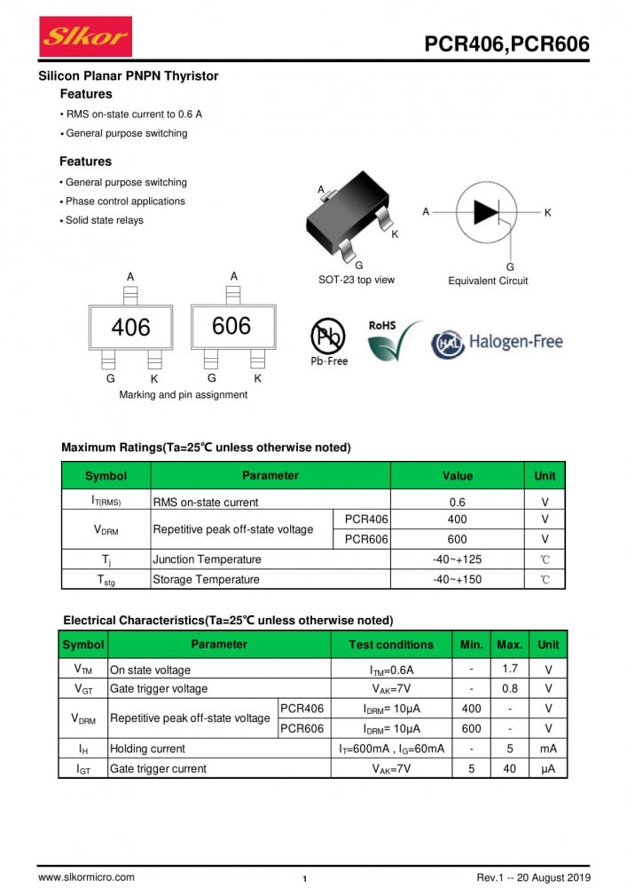 PCR406 datasheet page 1
