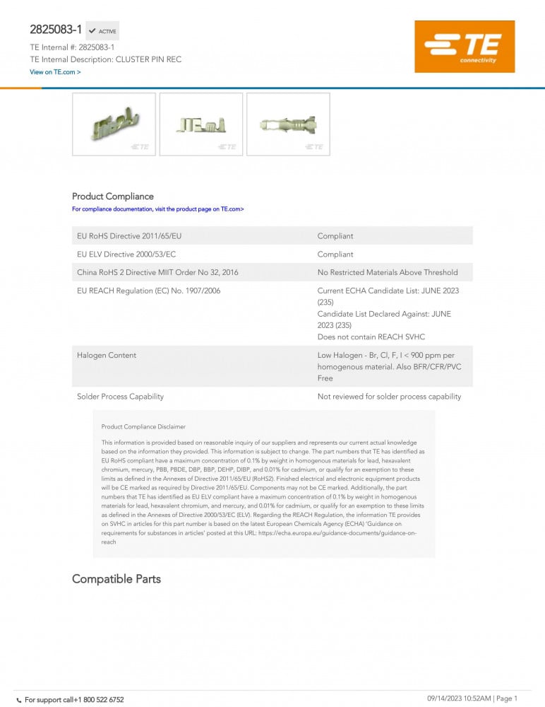 TE Connectivity 2825083-1 document page 1