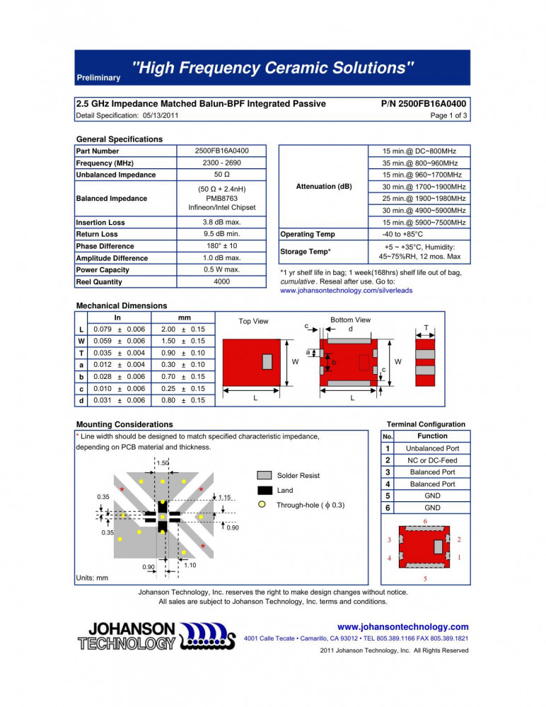 2500FB16A0400001E datasheet page 1