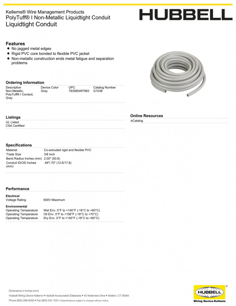 Burndy G1038 PolyTuff I conduit product documentation image